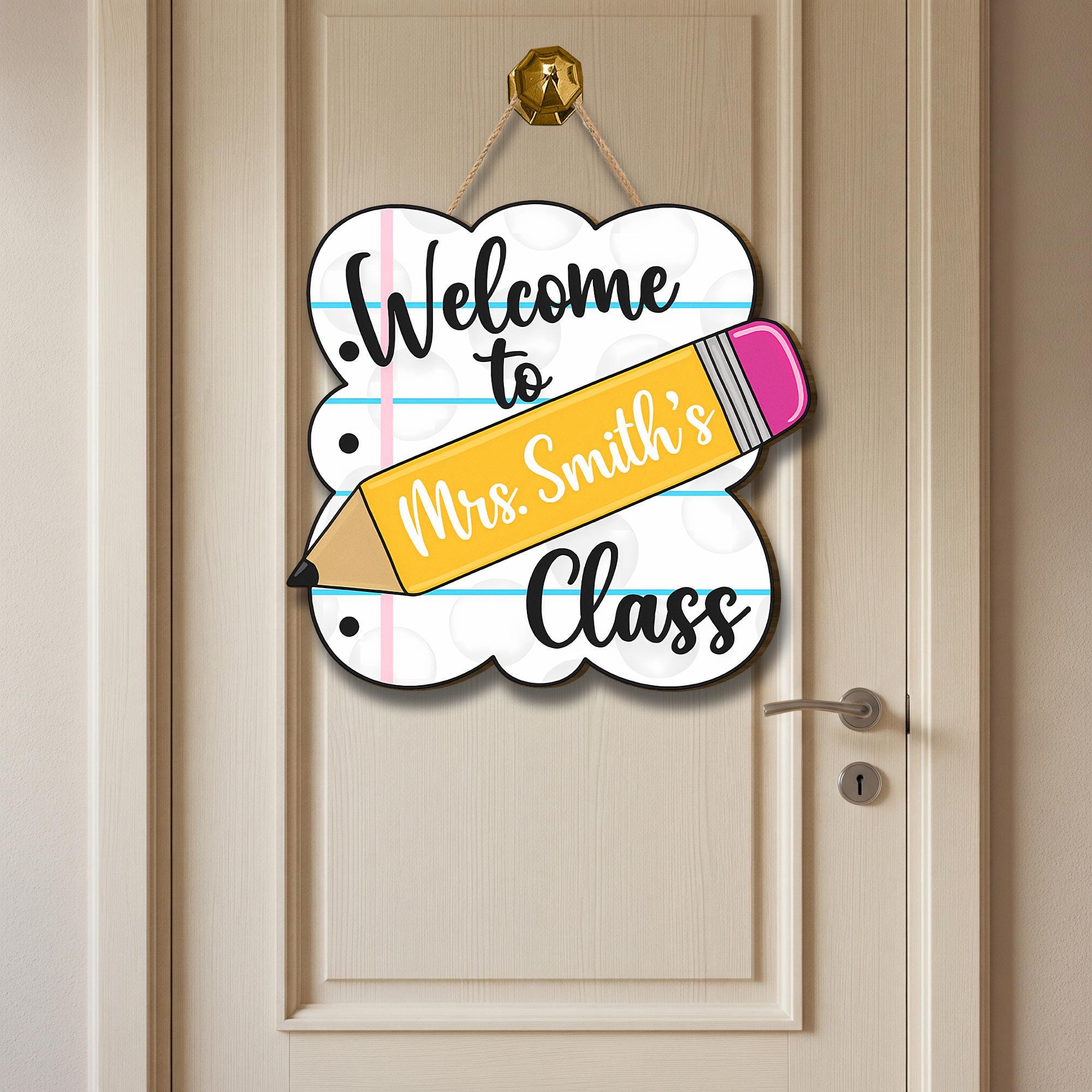 Welcome to Class Door Sign, Personalized Teacher Pencil Sign, Custom ...